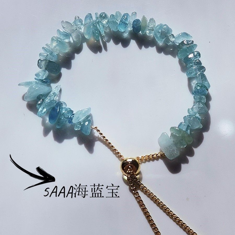 海蓝宝  橄lan石天然水晶碎石手链手串 新设计超方便