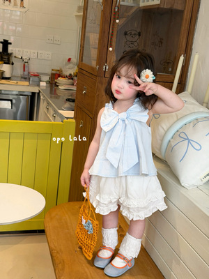 小树家 opolala2026夏季新款女宝洋气蝴蝶结吊带背心短裤套装