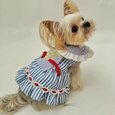 宠物猫狗秋冬衣服条纹水手裙中小型犬保暖连身裙子加绒加厚可牵引