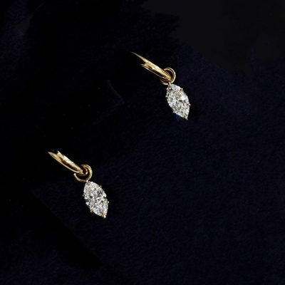 CHESNOW Sora 18K金榄形钻石耳圈耳环小众高级设计马眼钻石