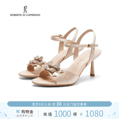诺贝达夏季一字带凉鞋2026新款蝴蝶结舒适罗马高跟女鞋RM264319