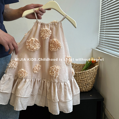 女童超好看立体花朵吊带裙