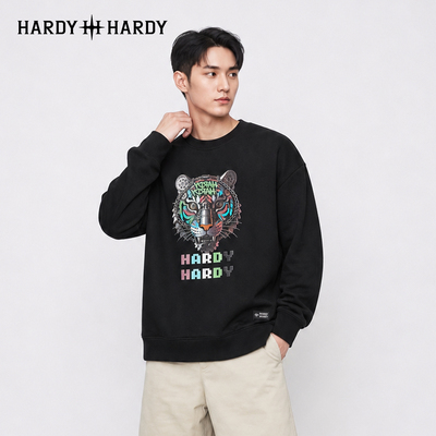 HARDY HARDY潮牌高街赛博朋克风机械虎头印花圆领卫衣男女宽松