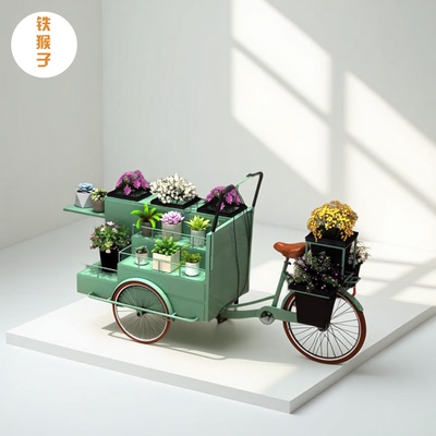 北欧铁艺华车花卉市场门口花艺美陈道具推车户外露营售卖摆摊三轮