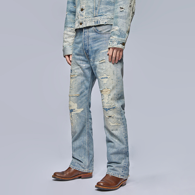 UNSOLUTE 毒液 殿堂级 破坏做旧 40S大战宽松直筒 水洗牛仔裤