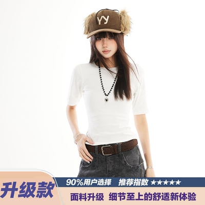 简约春夏短袖T恤女正肩圆领修身显瘦打底体恤百搭通勤上衣女
