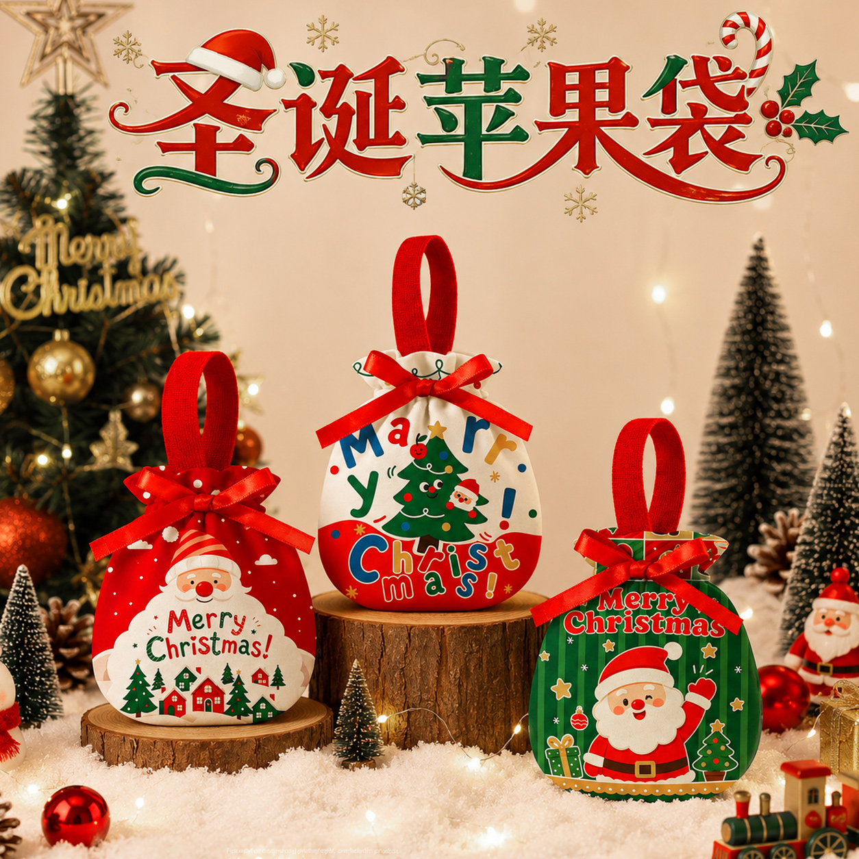 2026年新款圣诞礼品袋圣诞礼物手提袋平安夜苹果包装袋伴手礼袋子