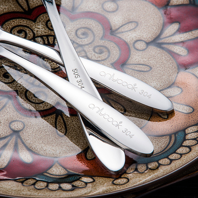 onlycook3支家用食品级304不锈钢勺子平底汤匙汤勺吃饭勺套装餐具