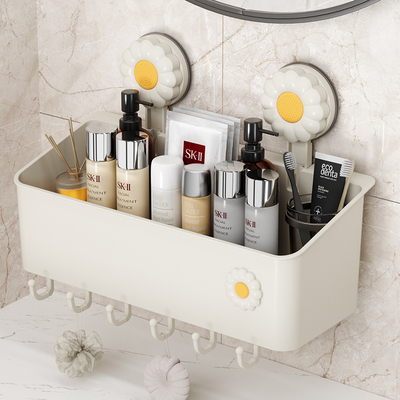 吸盘置物架壁挂式免打孔花朵奶油白家用化妆品收纳架粘钩强力承重