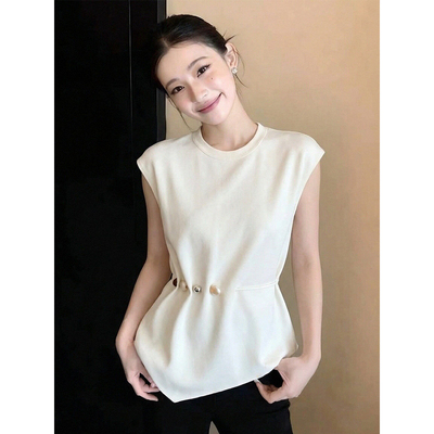 法式气质白色不规则小飞袖t恤女春季修身显瘦特别好看的掐腰上衣