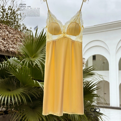 沁心云朵色灵动花漾纹理浪漫蕾丝拼接吊带女夏季睡裙3642