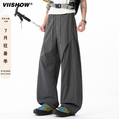 VIISHOW潮牌美式褶皱户外运动冲锋裤男复古宽松阔腿百搭休闲长裤