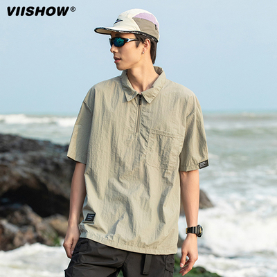 VIISHOW复古山系户外机能户外半拉链短袖T恤男防晒宽松速干上衣