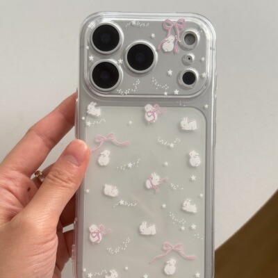 kiki白日梦「原创」手机壳蝴蝶结星星兔子丝带粉色透明适用苹果iphone1817promax16pro可爱手机软壳