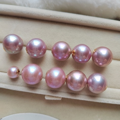 12mm天然极微瑕圆形珍珠吊坠紫色系18K金路路通S925纯银项链