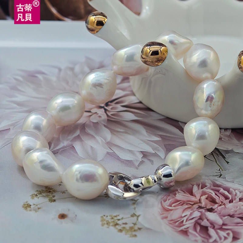 11 13mm天然巴洛克珍珠手链无核淡异形大尺寸时尚s925纯银扣女款 虎窝淘