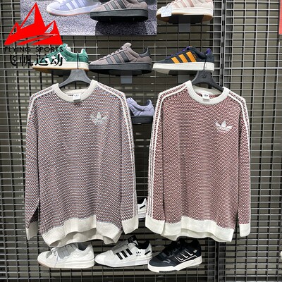 阿迪达斯三叶草女装2026春季休闲度假风宽松圆领运动针织衫KQ6292