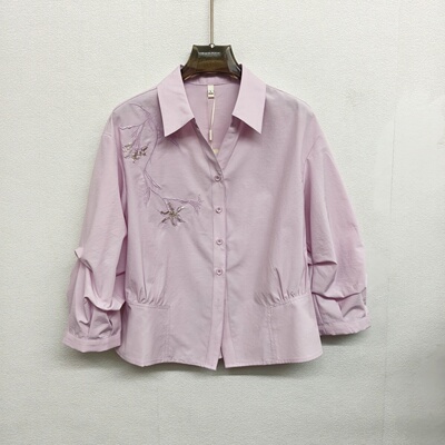 BM57热销款2026春法式简约风绣花钉珠衬衫时尚百搭七分袖女士短装