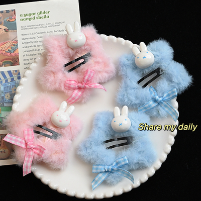 毛绒蝴蝶结小兔星星bb夹