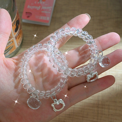 新款甜美透明电话线小猫发圈