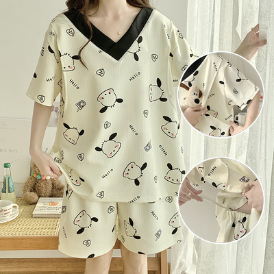 莫代尔孕妇短袖哺乳睡衣套装夏天