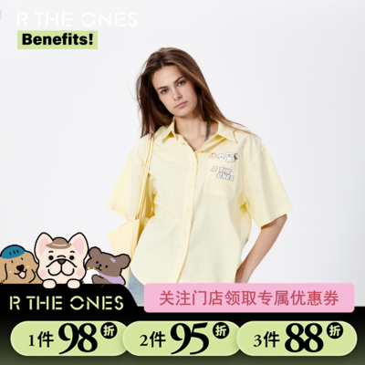 RTHEONES韩版蝴蝶小狗印花宽松短袖衬衫女夏季通勤百搭休闲上衣