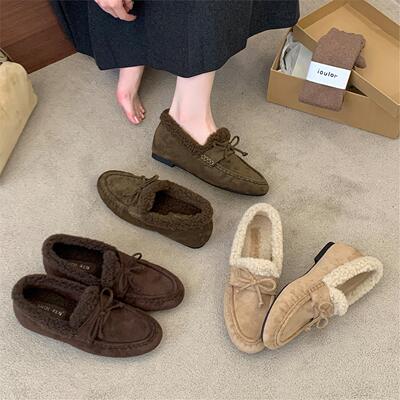 SHOE-REN软底复古风毛毛鞋女款2026冬芭蕾玛丽珍加绒乐福鞋豆豆鞋