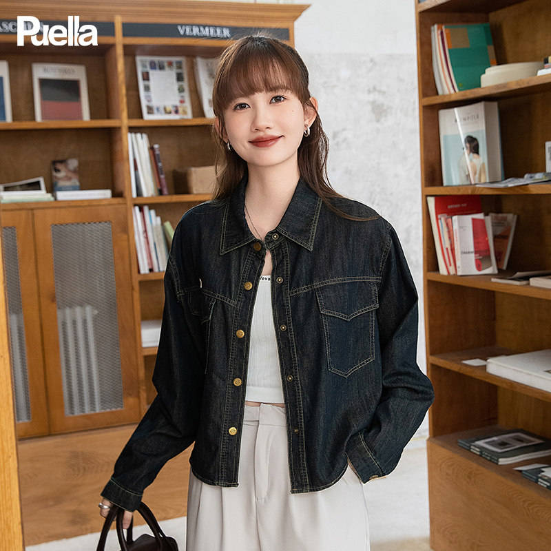 拉夏贝尔Puella2025春装新款百搭休闲小个子气质牛仔长袖外套女装