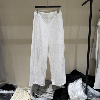 欧洲站早夏高腰极简阔腿休闲裤