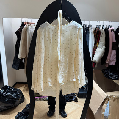 欧洲站春季V领镂空雪纺衫女款