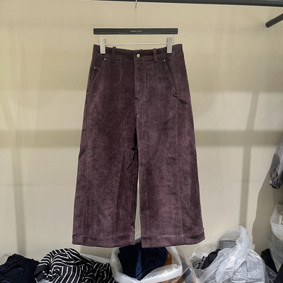 欧洲站高腰宽松灯芯绒休闲七分裤