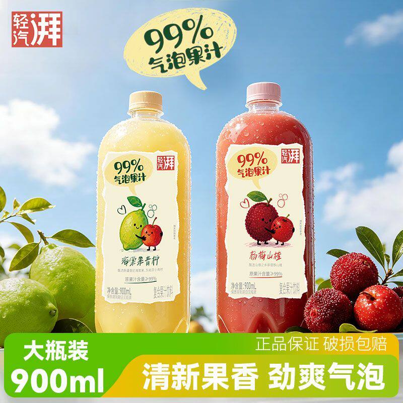茶小开轻汽湃气泡饮料900ml海棠果青柠杨梅山楂夏日果汁果味饮品