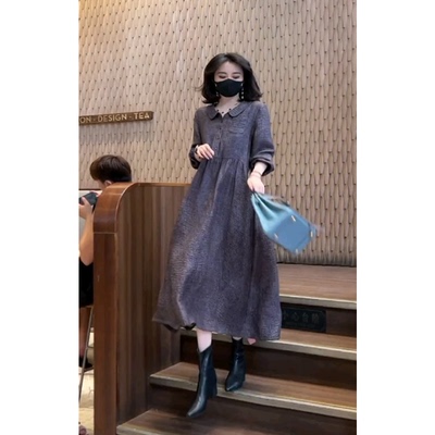 娃娃领时尚印花打底长裙