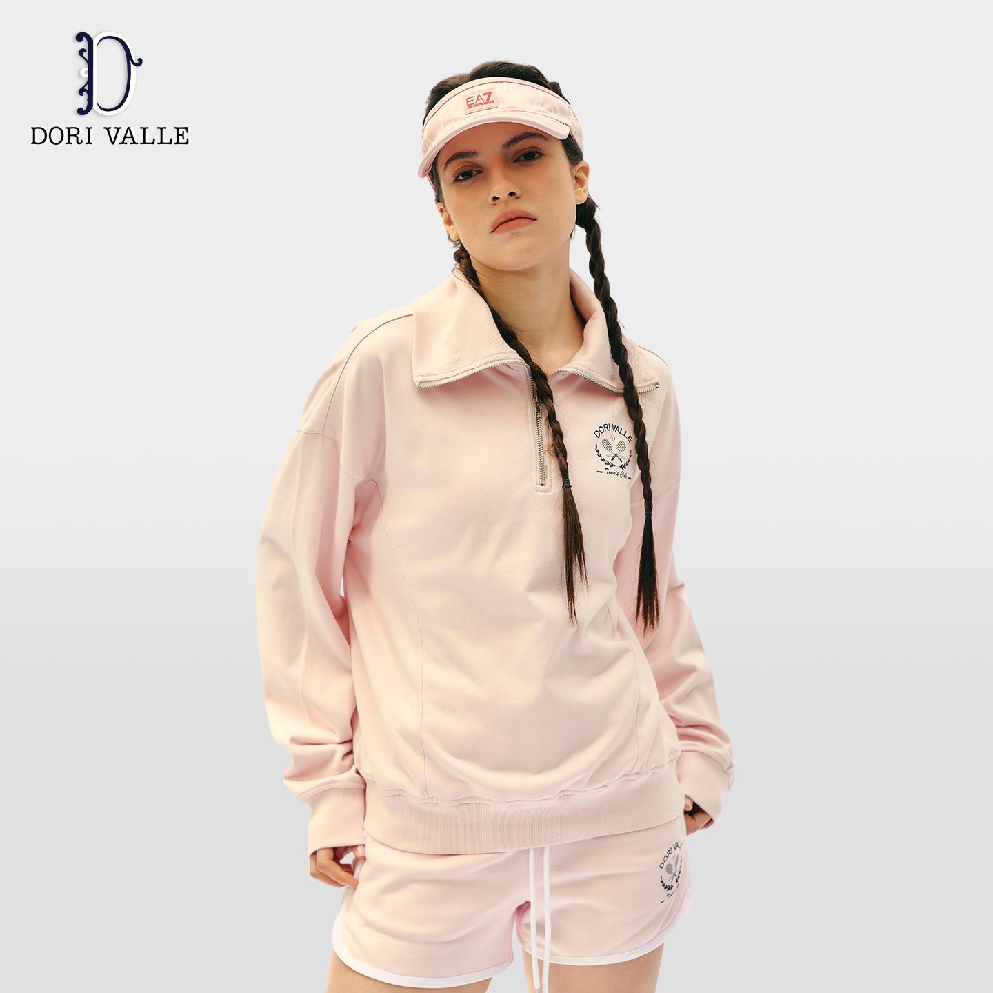 Dori Valle新款半开领拉链宽松廓形运动风日常休闲印花套头卫衣女