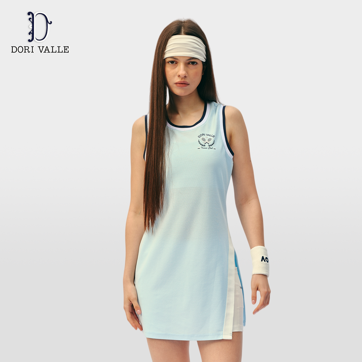 Dori Valle 春夏季多巴胺撞色拼接网球运动收腰背心开叉连衣裙女