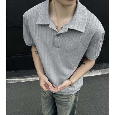 老钱风麦穗纹男短袖针织POLO衫