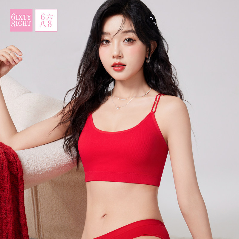 6IXTY8IGHT 68秋冬内衣女无钢圈光面承托美背背心式带胸垫文胸罩_虎窝淘