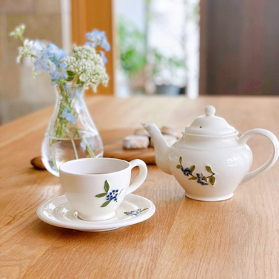 日本studiom蓝莓奶白色茶壶茶杯