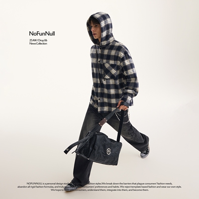 NOFUNNULL新款美式长袖格子衬衫