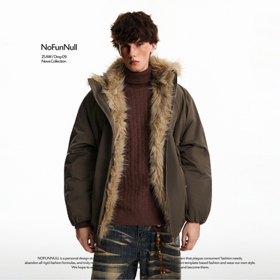 NOFUNNULL美式座山雕毛领棉衣潮