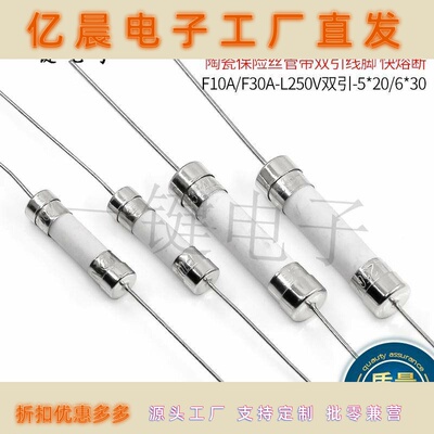 陶瓷保险丝管带双引线脚 F10A/F30A-L250V双引-5*20/6*30 快熔断