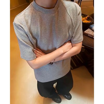 HandSeven美式高街潮流重磅抗皱boxy版型短袖拼接硬挺T恤百搭上衣