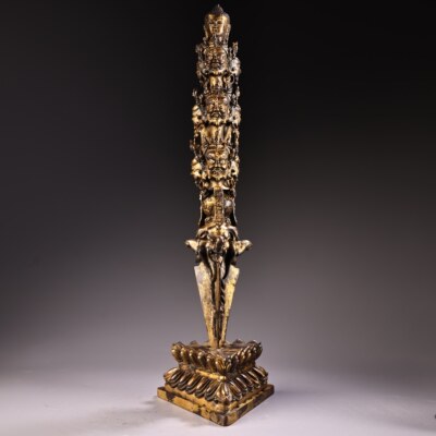 纯黄铜秽迹金刚降魔杵法器马头明王普巴橛带底座密宗藏佛法器摆件
