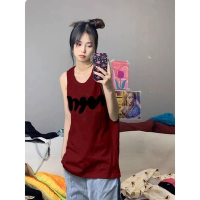 chic港味上衣宽松背心外穿bf中性风无袖印花T恤女夏潮流纯棉吊带