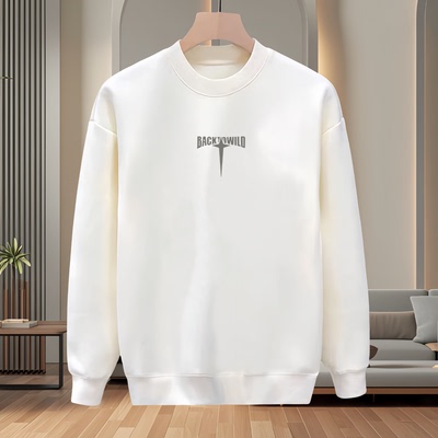 美式秋冬字母印花圆领卫衣男白色套头长袖休闲上衣潮牌打底衫