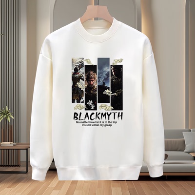 国潮风圆领卫衣男中式印花重磅纯棉情侣休闲潮牌上衣打底衫