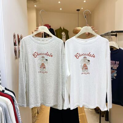 ZC2026夏季新款学院风卡通字母印花雪花棉防晒长袖t恤女上衣潮