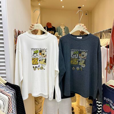 ZC秋韩版云朵棉磨毛时尚休闲宽松显瘦卡通印花长袖T恤女潮