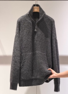 2025秋冬新款设计师品牌CJZP时尚休闲百搭立领宽松纯色舒适针织衫