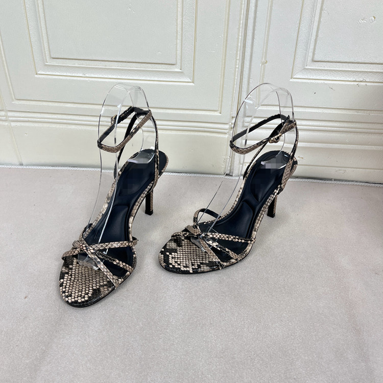 外贸原单女鞋新款时尚shoes圆头纯色细高跟一字扣交叉时装凉鞋